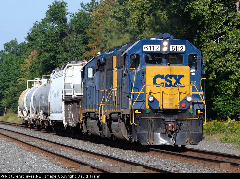 CSX 6112 leads Westbound CSX C729 at MP132.5 on track number two.